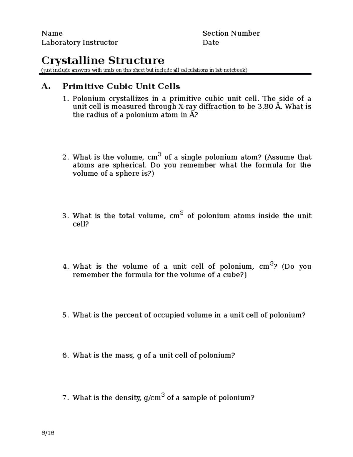 02 - Lab - Name Section Number Laboratory Instructor Date Crystalline Structure (just include ...