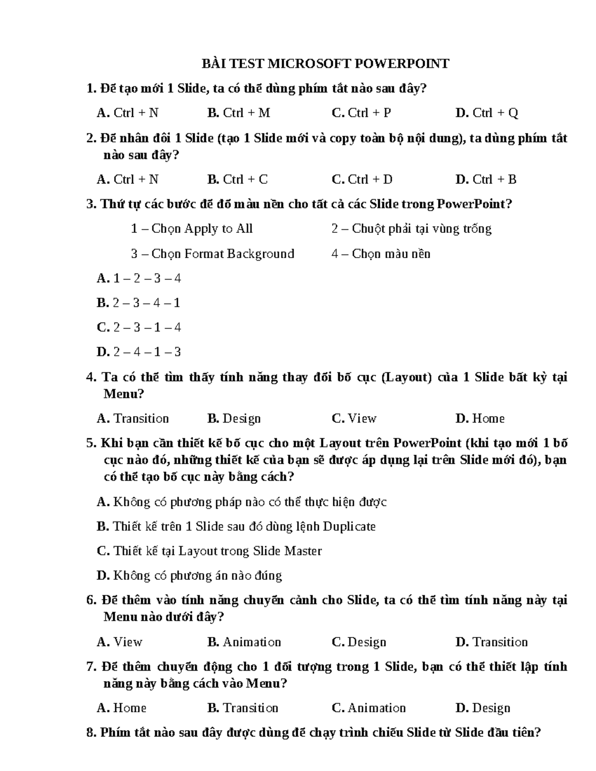 Bai test microsoft powerpoint 1667615847157 - BÀI TEST MICROSOFT ...