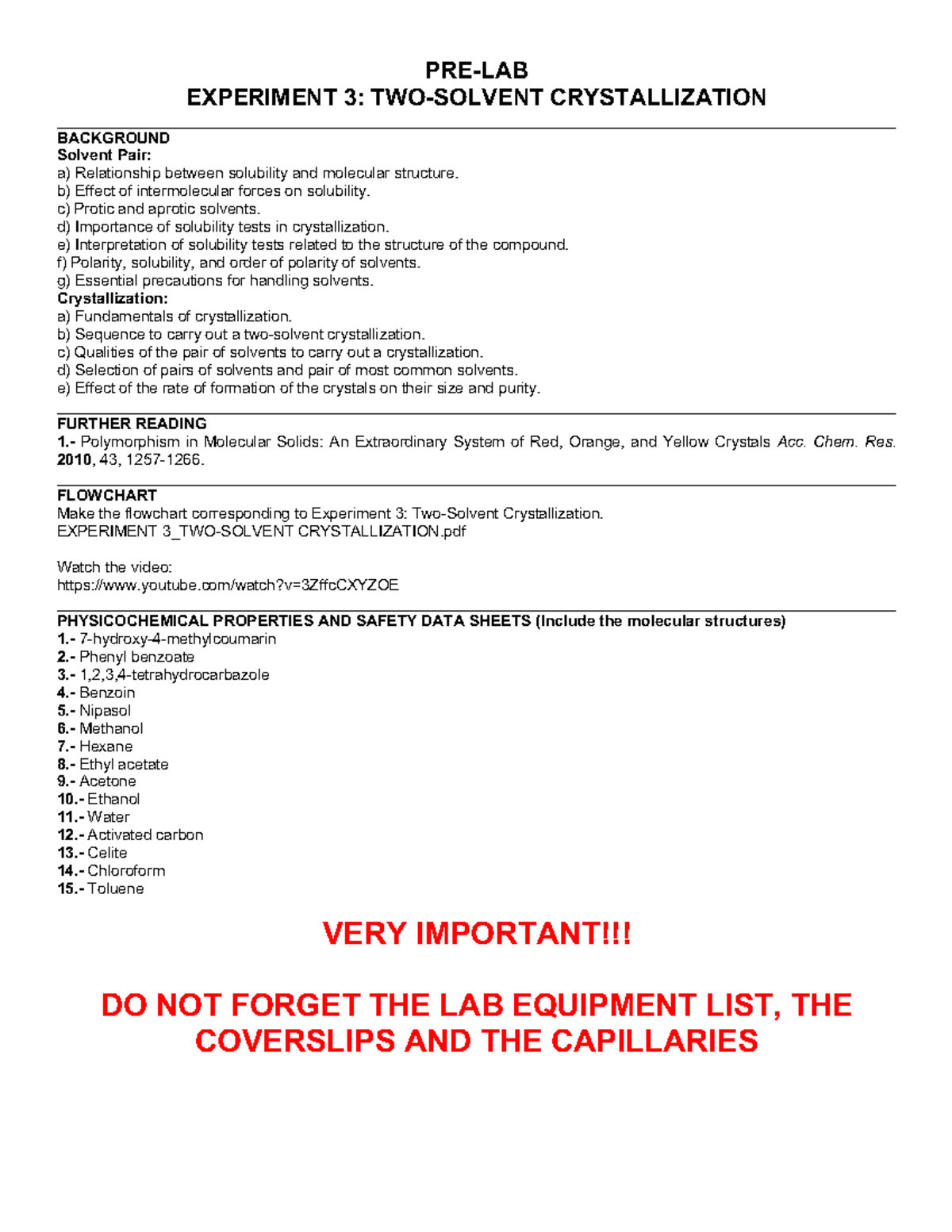 PRE-LAB Experiment 3 - PRE-LAB EXPERIMENT 3 : TWO-SOLVENT ...