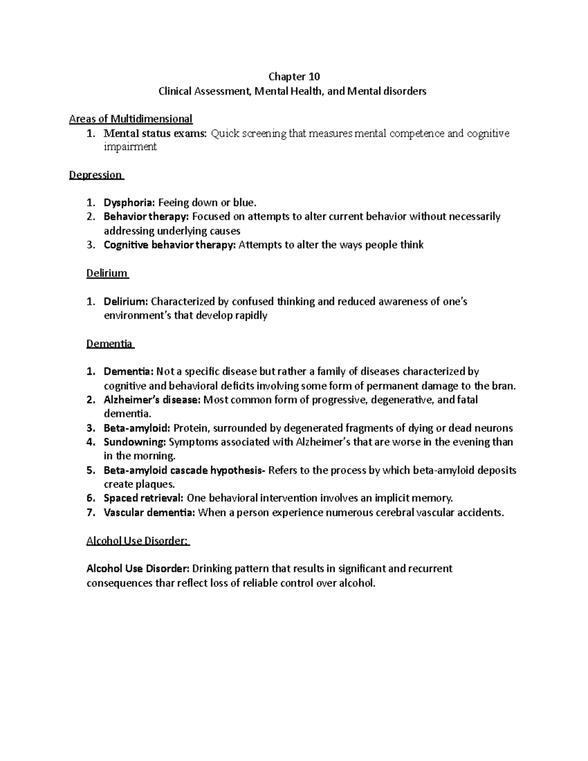 Chapter 10 notes - Chapter 10 Clinical Assessment, Mental Health, and ...