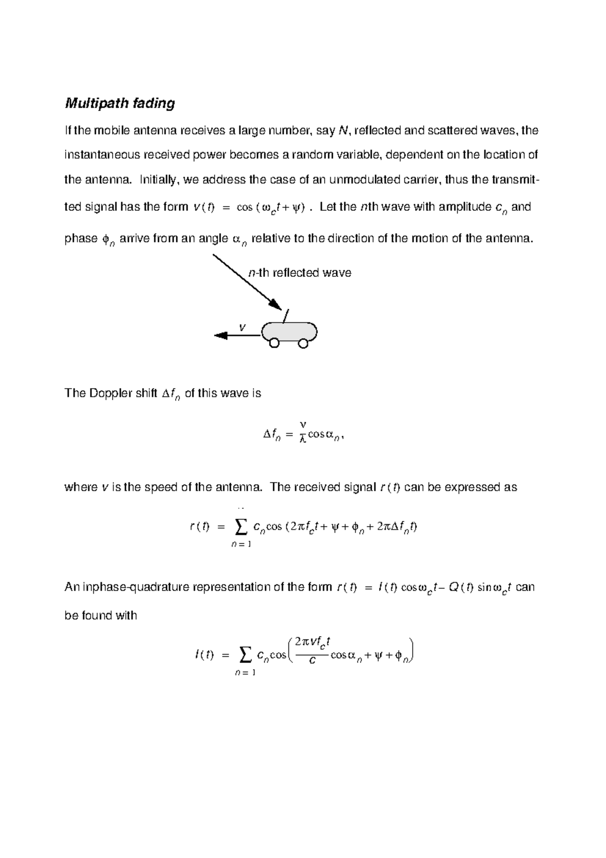 Multipath Fading - Multipath fading If the mobile antenna receives a ...
