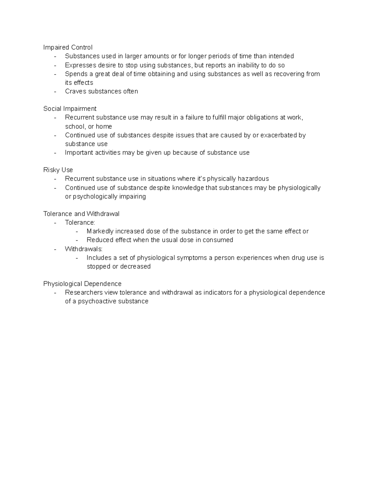 Intro to substance use disorders - Impaired Control - Substances used ...