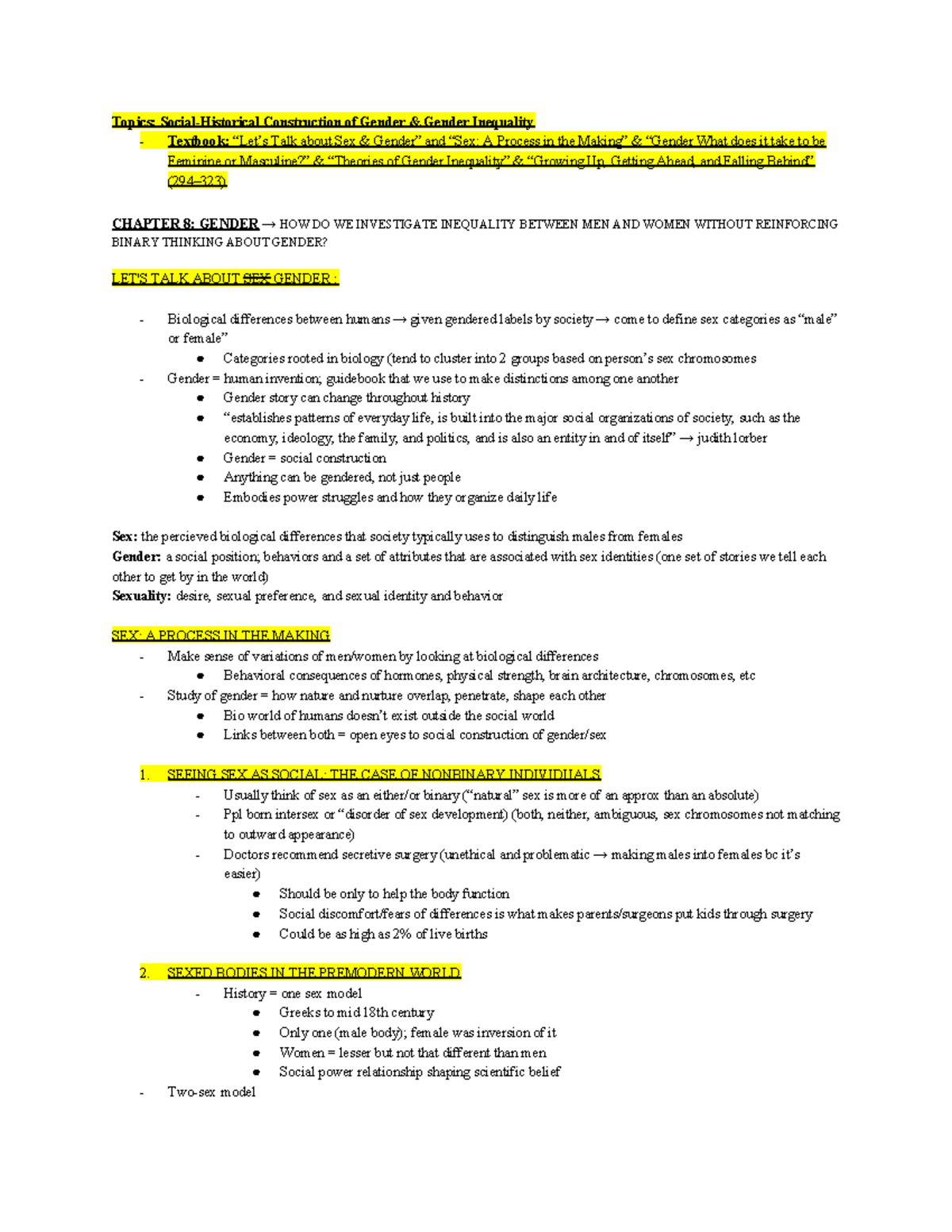 Sociology reading: sex and gender - Topics: Social-Historical ...
