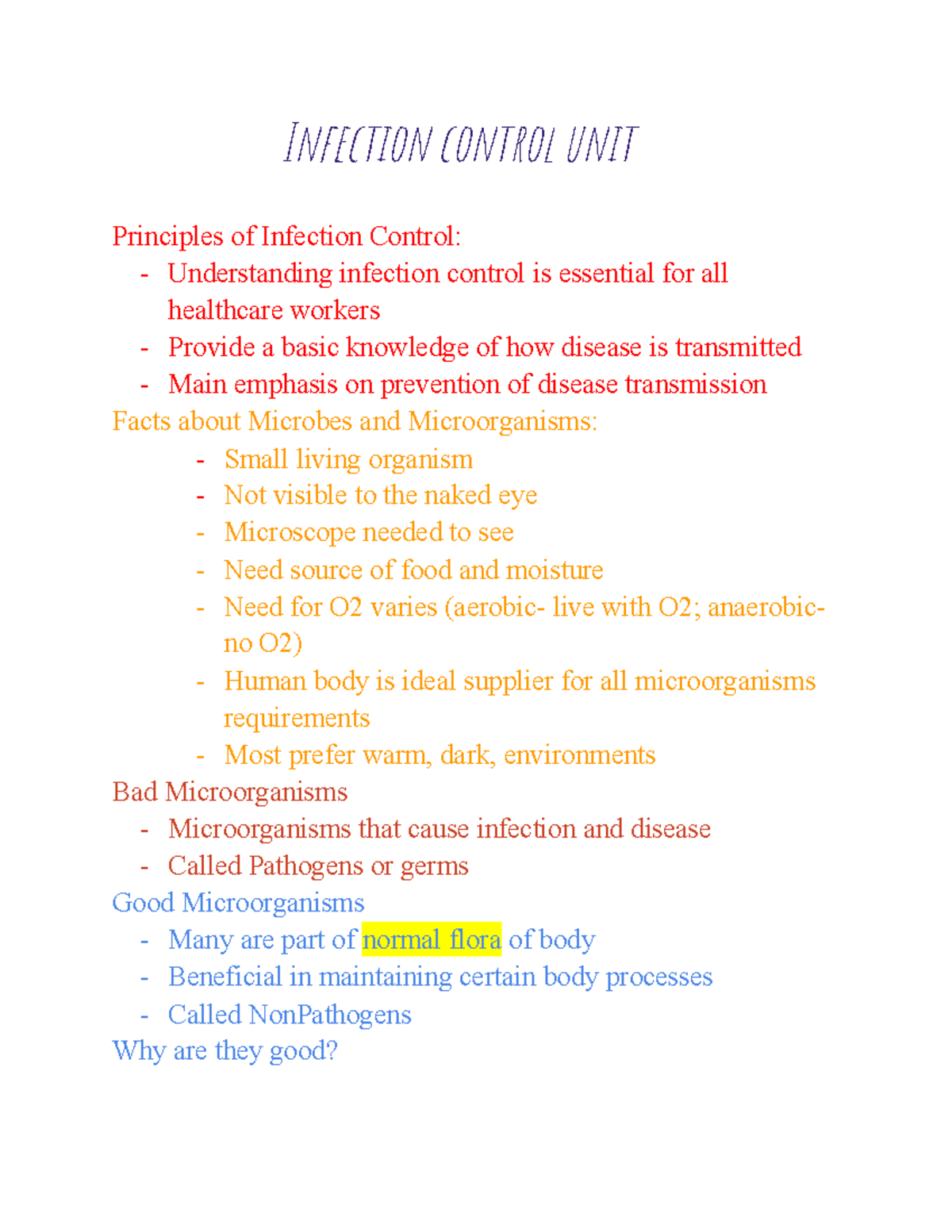 Infection control unit study guide - Infection control unit Principles ...