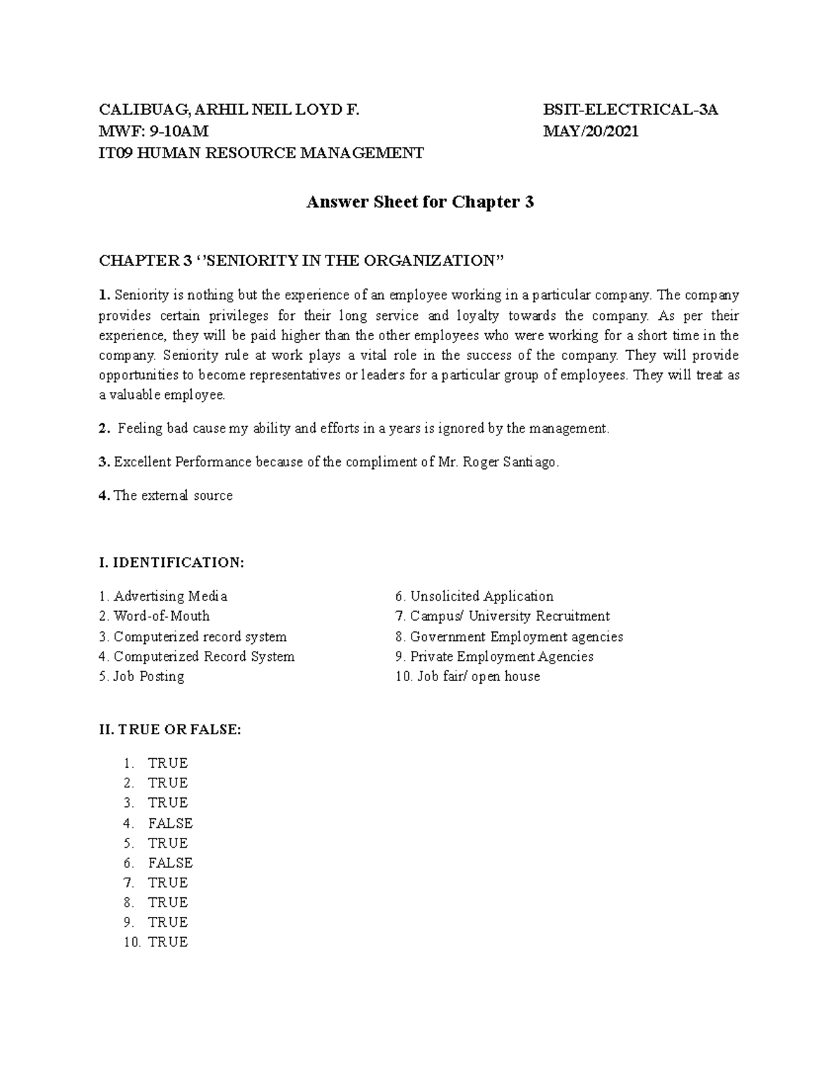 Arhil NEIL LOYD F. Calibuag HRM Chapter 3 - CALIBUAG, ARHIL NEIL LOYD F ...