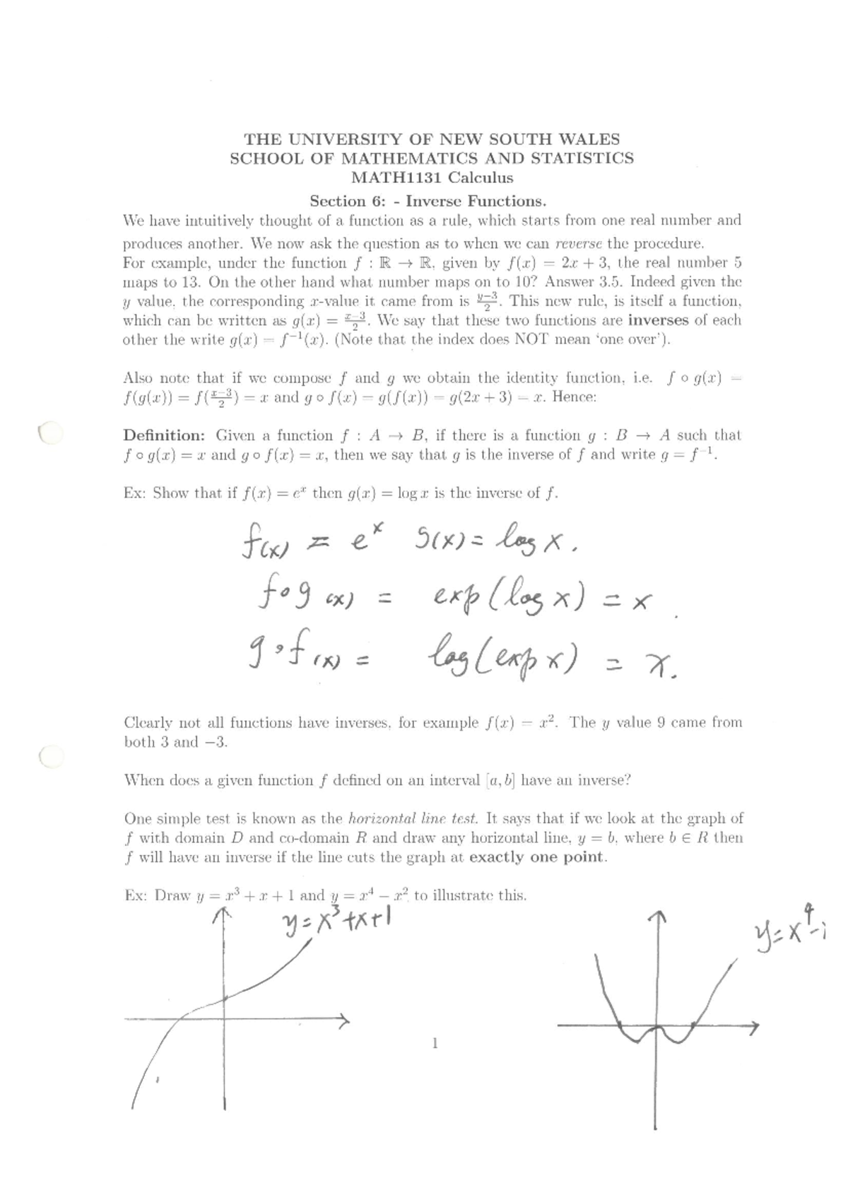 inv function notes - MATH1131 - Studocu