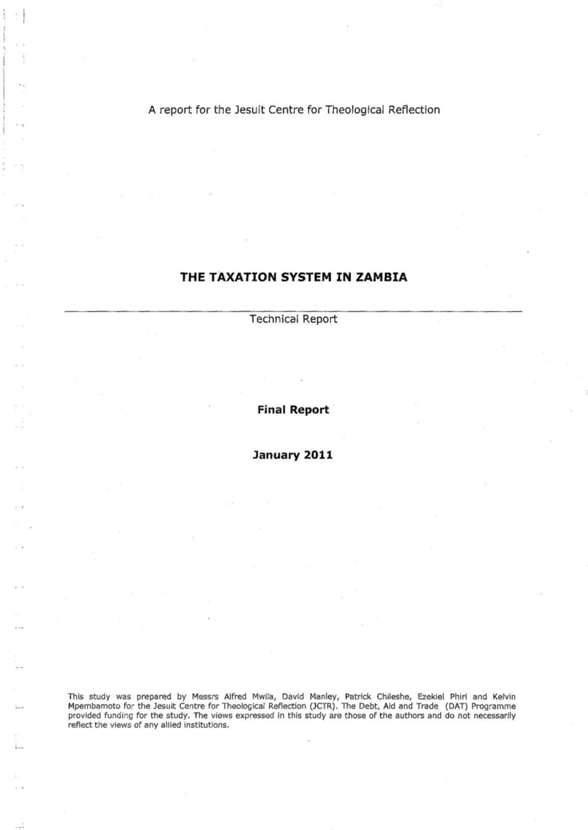 Taxation System IN Zambia - A report for the Jesuit Centre for ...
