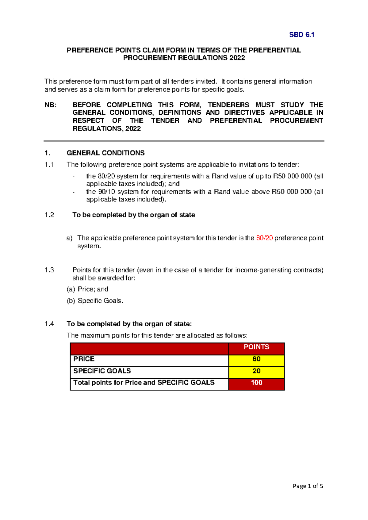 80-20 SBD 6 1 IN Terms OF PPR2022 - SBD 6. PREFERENCE POINTS CLAIM FORM ...
