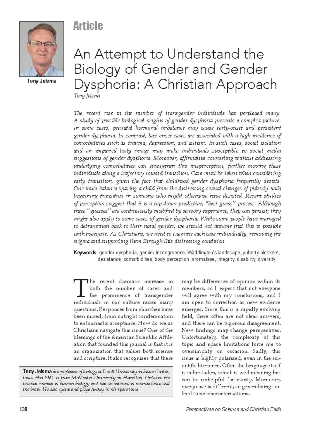 An Attempt to Understand the Biology of Gender and Gender Dysphoria ...