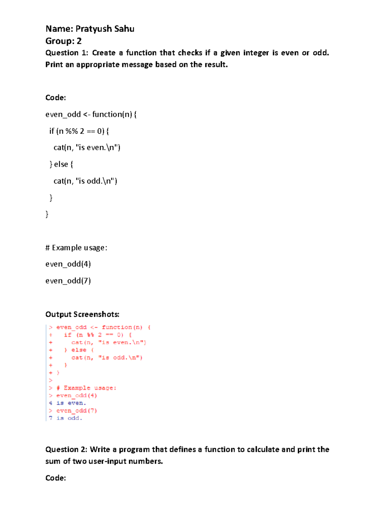 R Program Code For Basic Computation Group 2 Question 1 Create A Function That Checks If A 