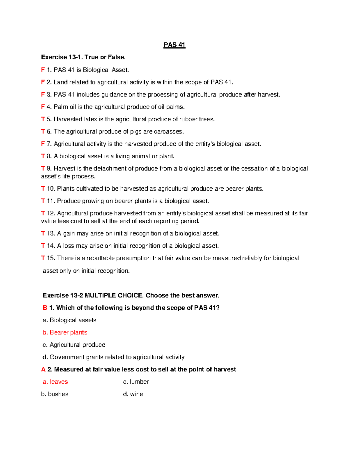 Final PAS 27 Separate Financial Statements 2 - PAS 41 Exercise 13-1 ...