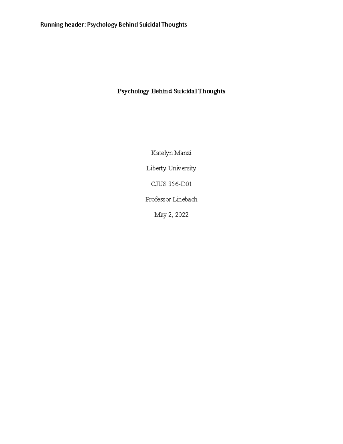 Psychology Behind Suicidal Thoughts - Running header: Psychology Behind ...