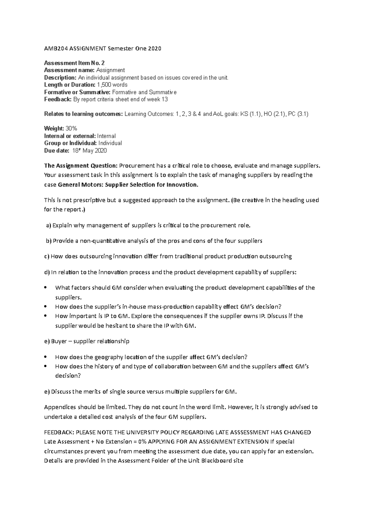 AMB210 Assignment 2-1 - AMB204 ASSIGNMENT Semester One 2020 Assessment ...