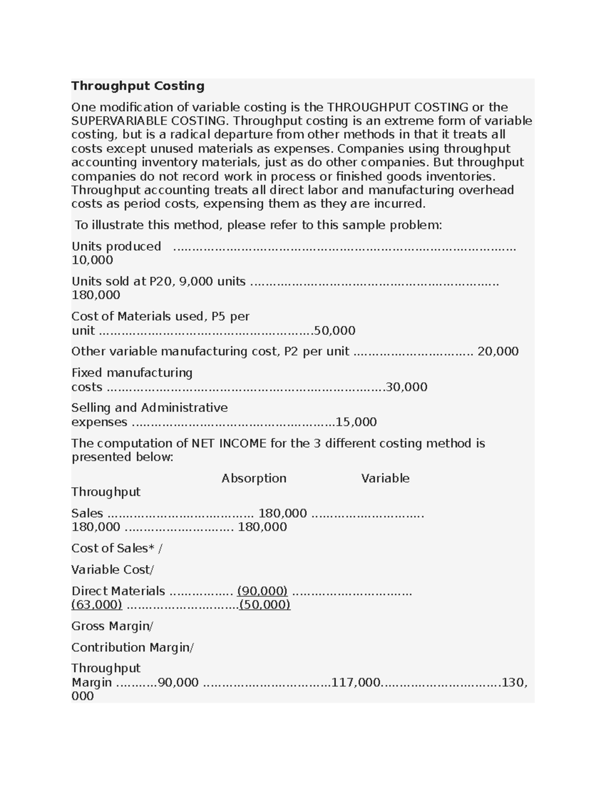 Throughput Costing and Standard Costing AND Variance Analysis ...