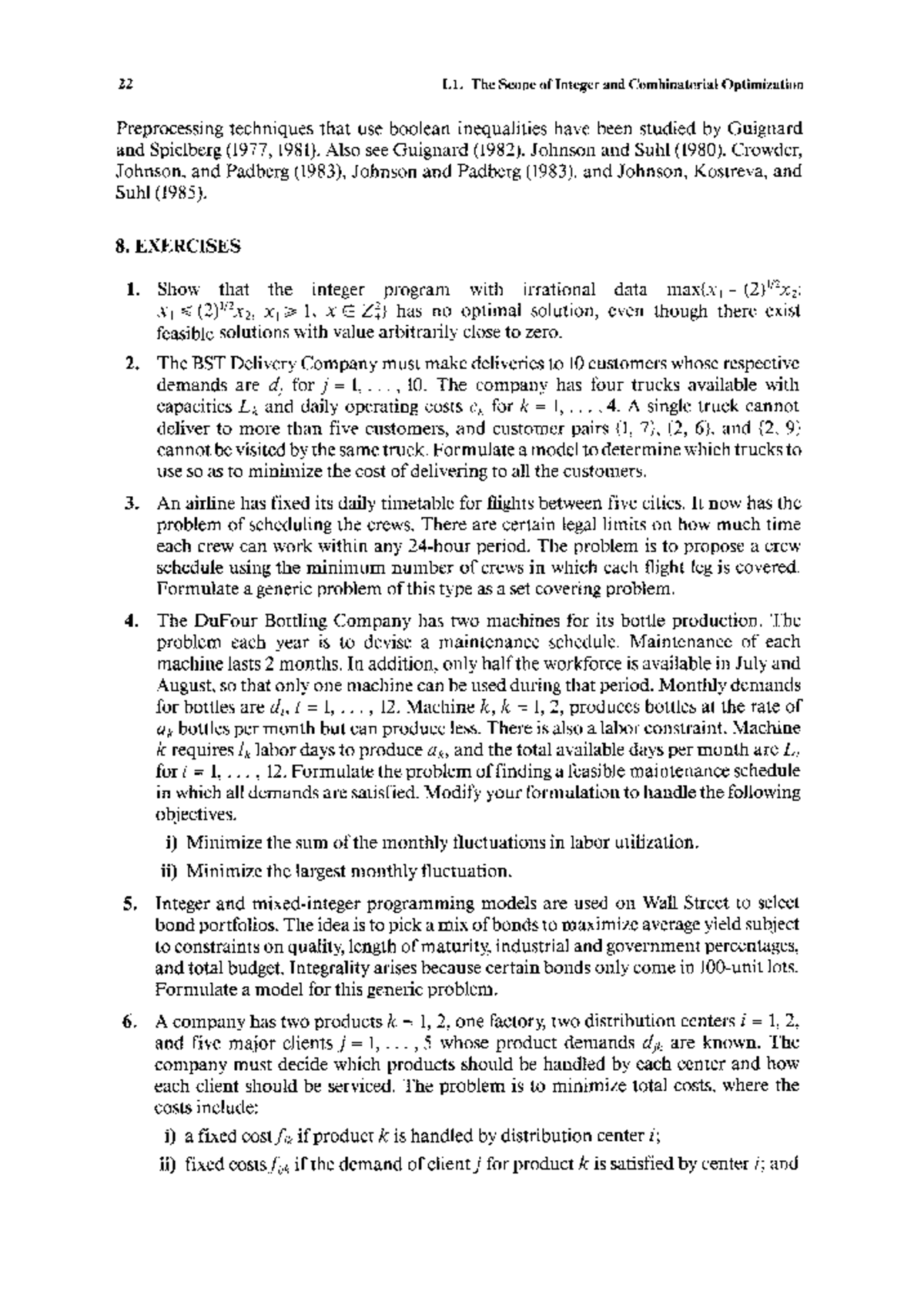 1 - 2,3,4,6,8b - 22 I. The Scope of Integer and Combinatorial Optimization Preprocessing ...
