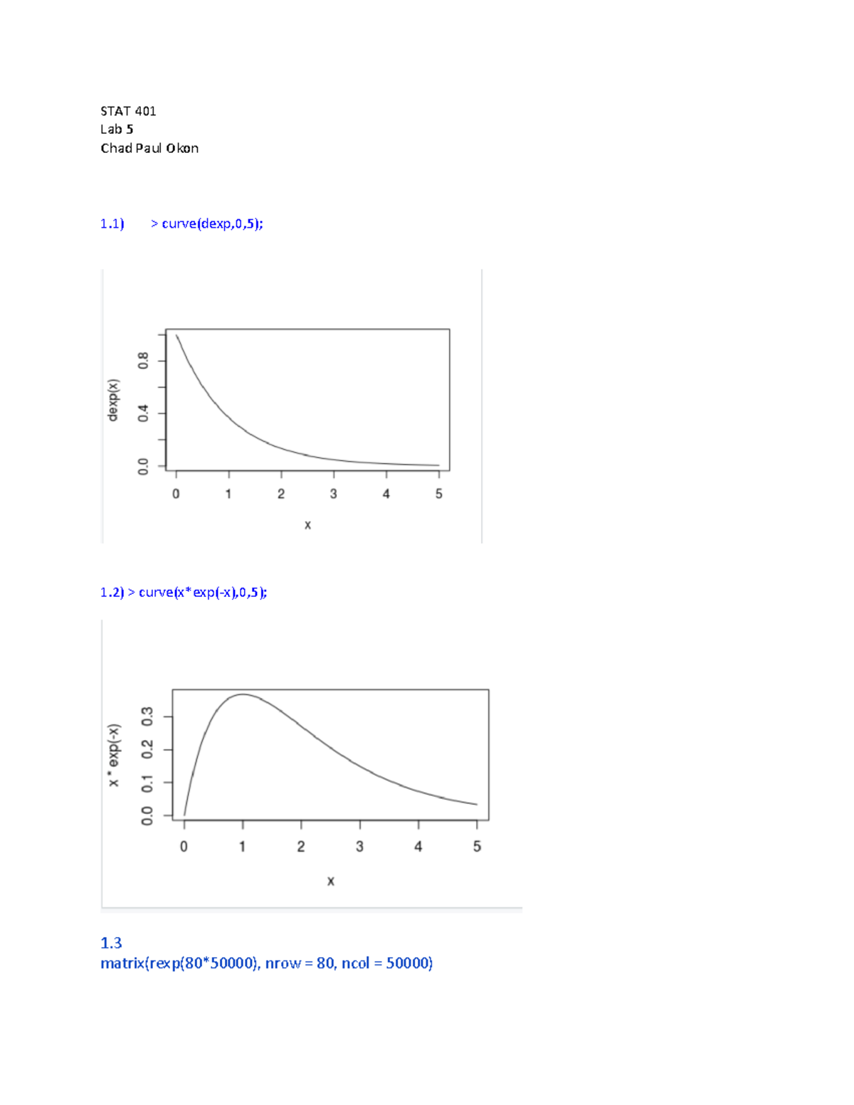 Lab 5 STAT 401 - lab 5 stat 401 - STAT 401 Lab 5 Chad Paul Okon curve ...