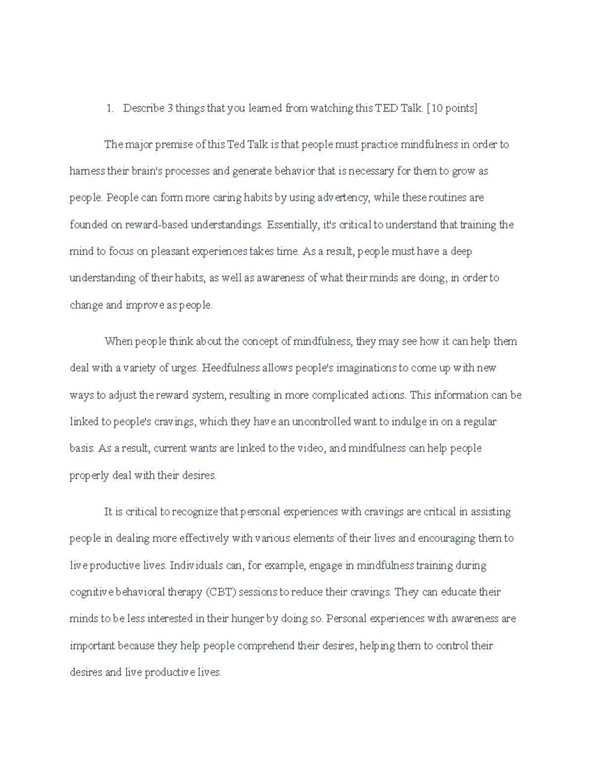 Ted Talk Reflection Paper #2 - Describe 3 things that you learned from ...