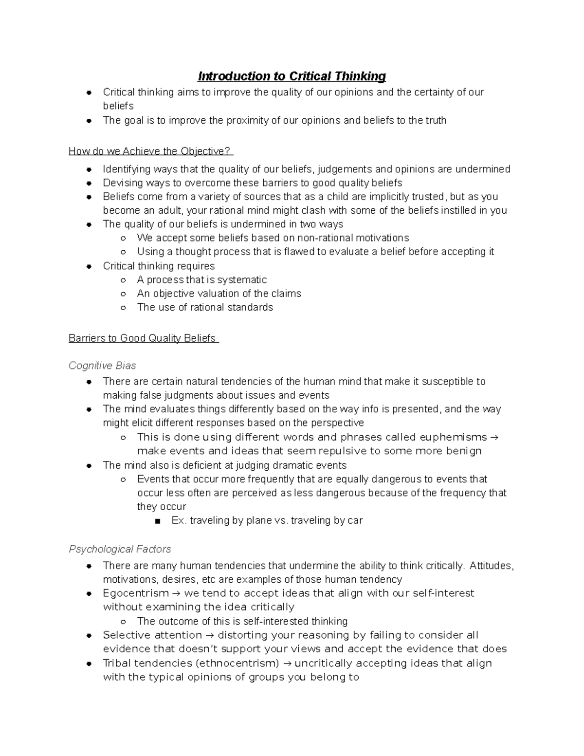 PHIL 2100 Notes - Introduction to Critical Thinking Critical thinking ...