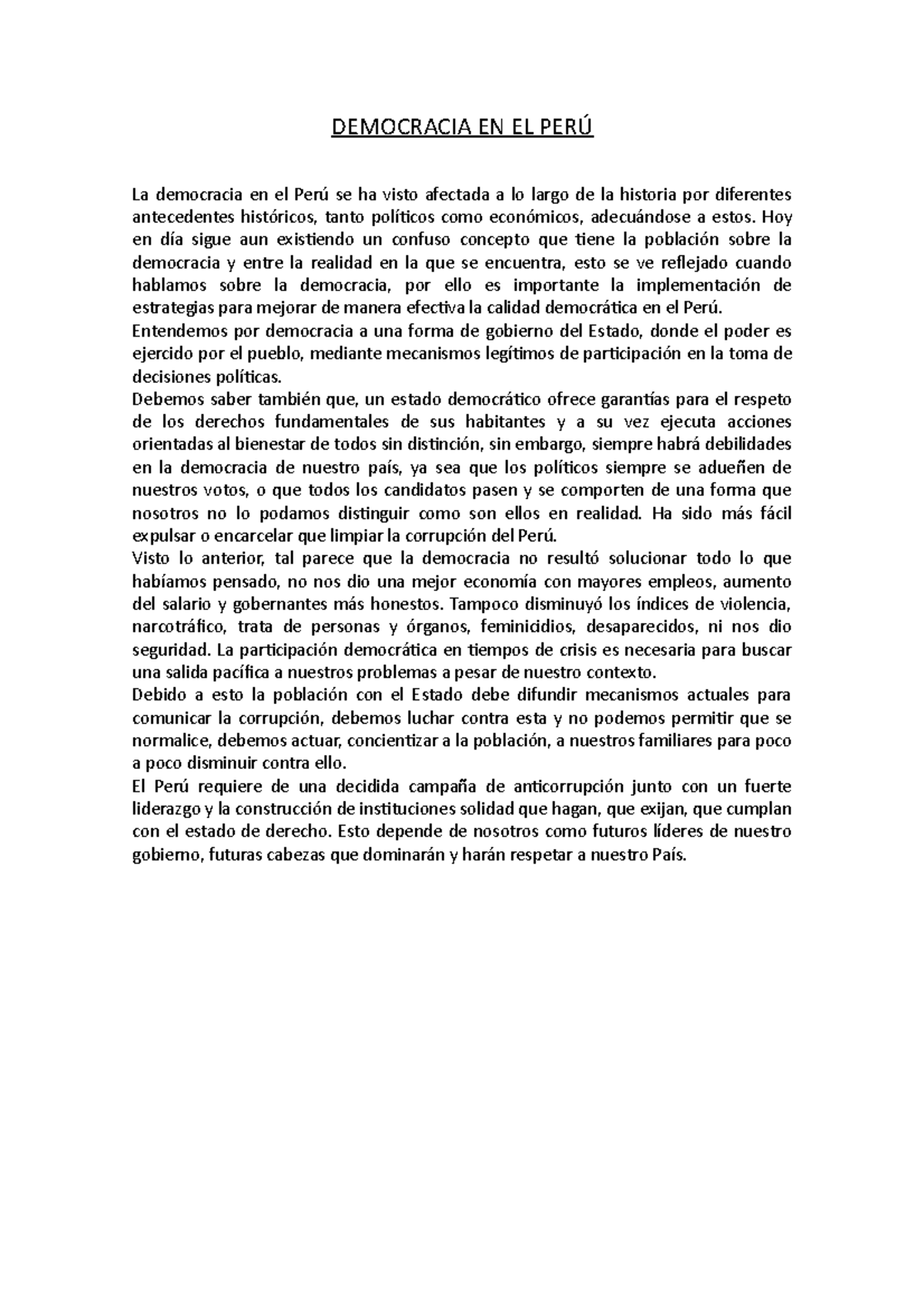 Democracia EN EL PERÚ - DEMOCRACIA EN EL PERÚ La democracia en el Perú ...