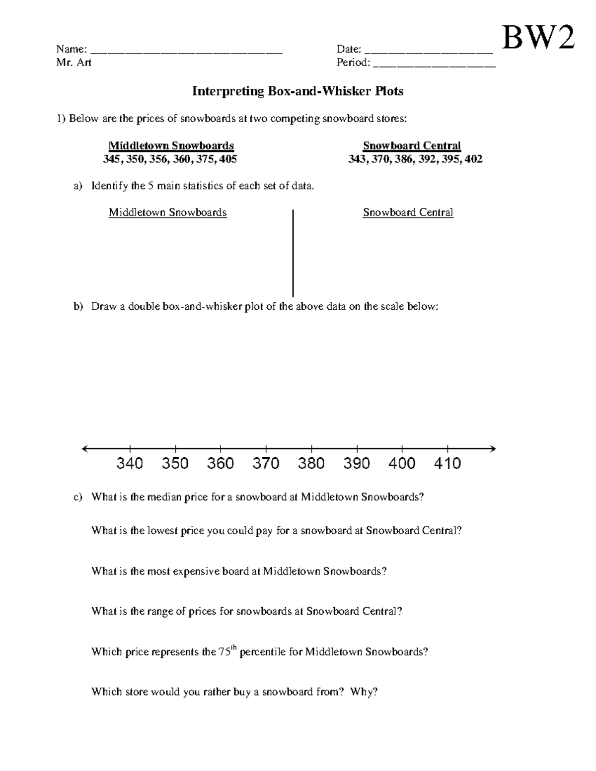 Interpreting Box and Whisker Plots (1) - Name ...