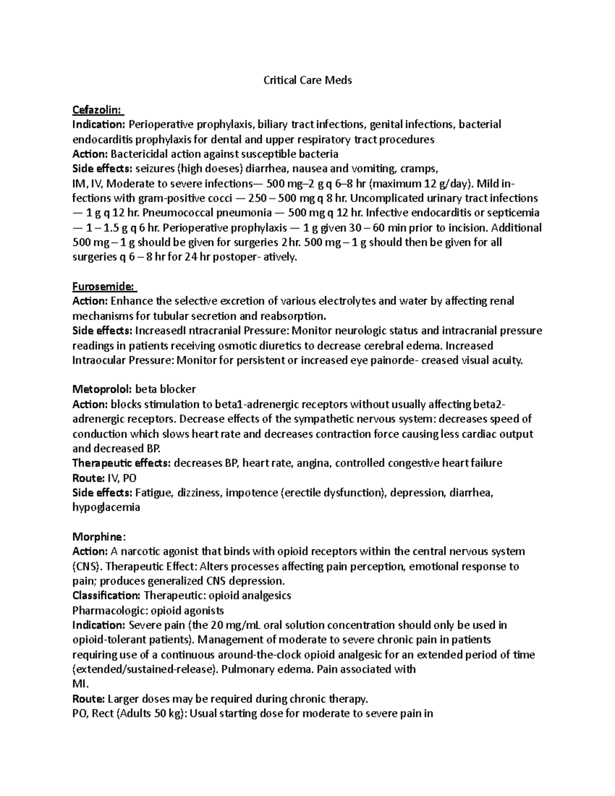 Critical Care Meds - Critical Care Meds Cefazolin: Indication ...