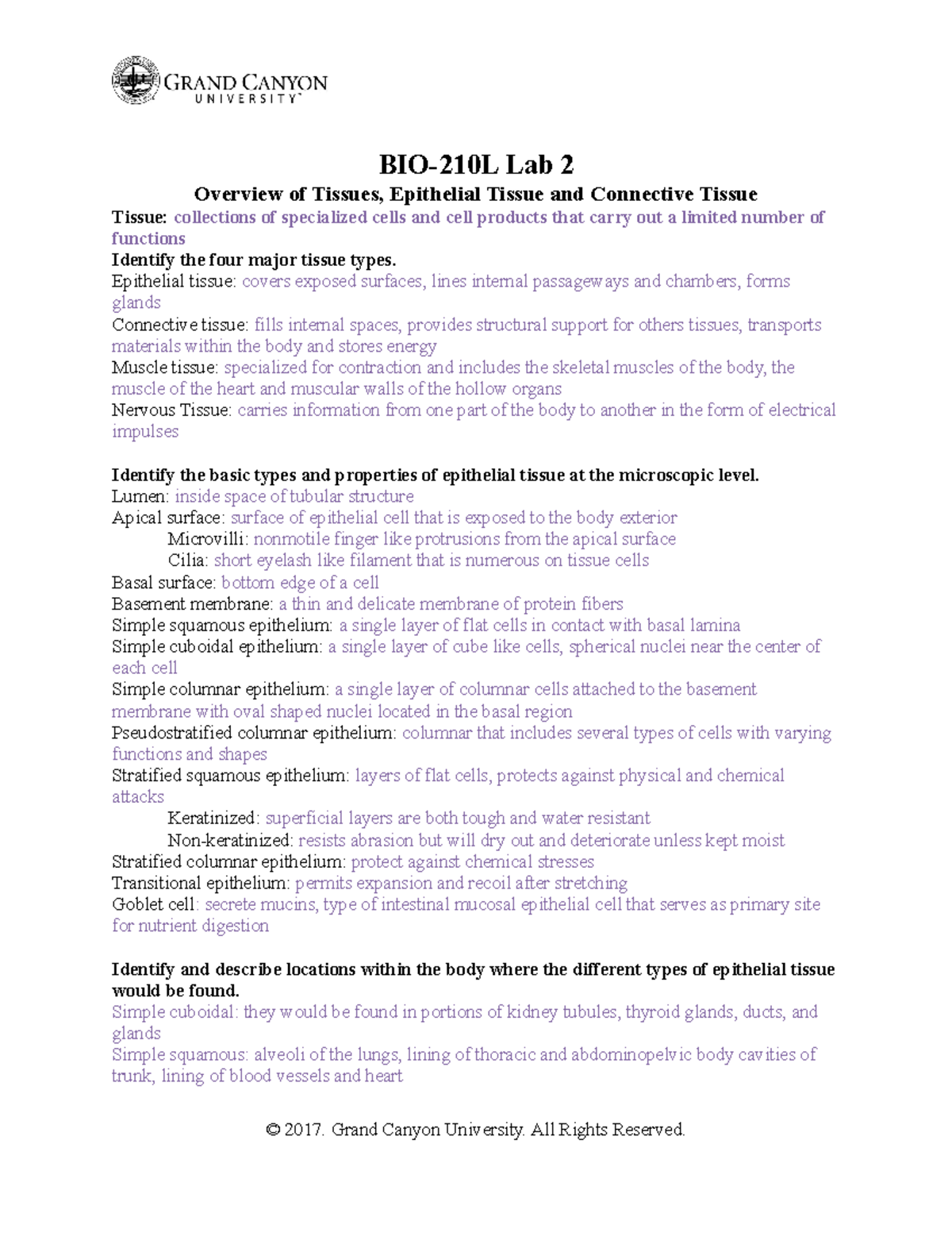 BIO 210L RS Lab2 - notes on weekly chapters - BIO-210L Lab 2 Overview ...