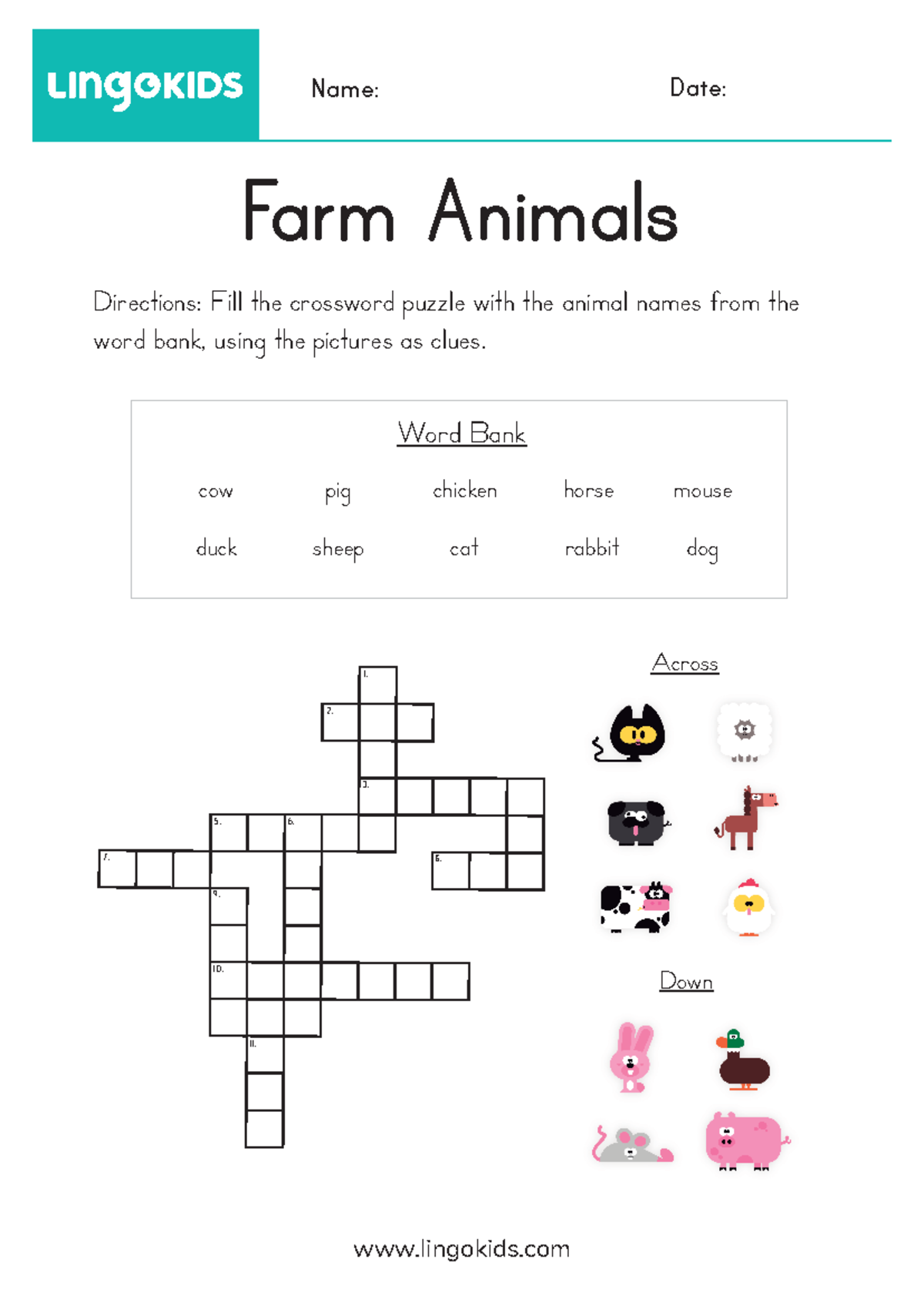 Farm animals crossword - Papeles para ingresante - Name: Date: Farm ...