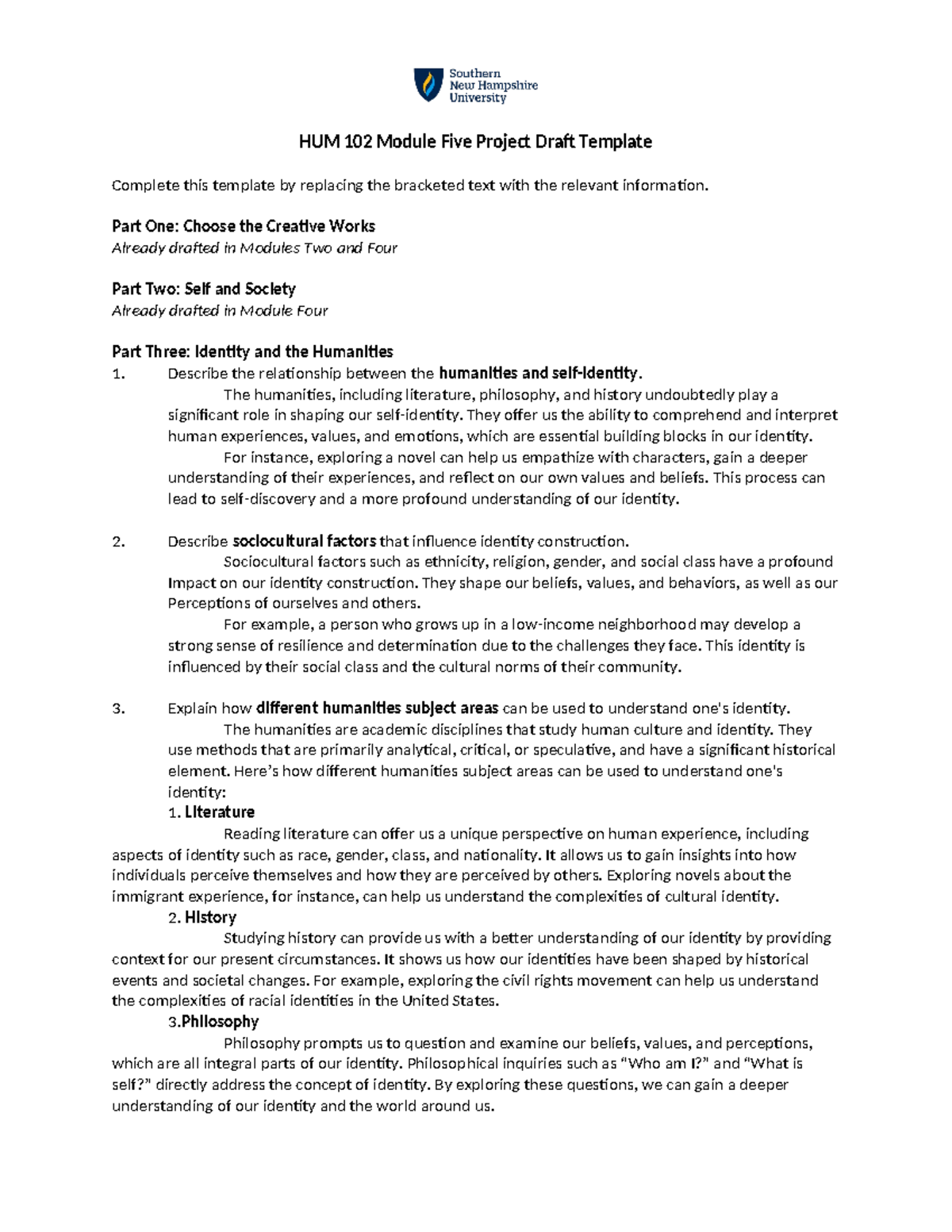 HUM 102 Module Five Project Draft - Part One: Choose the Creative Works ...