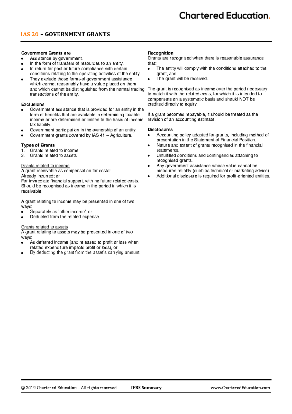 IAS 20 - Government Grants - © 2019 Chartered Education – All rights ...