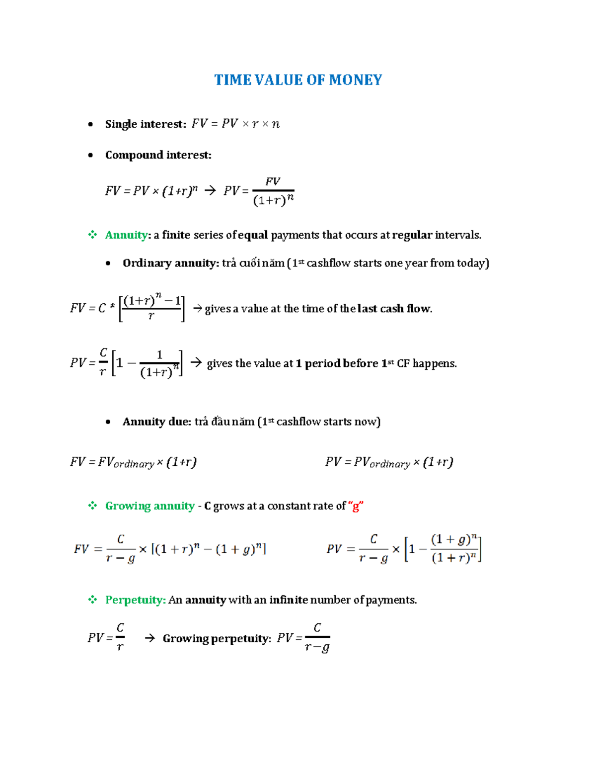 Midterm FM class - asdasd - TIME VALUE OF MONEY Single interest: 𝐹𝑉 ...