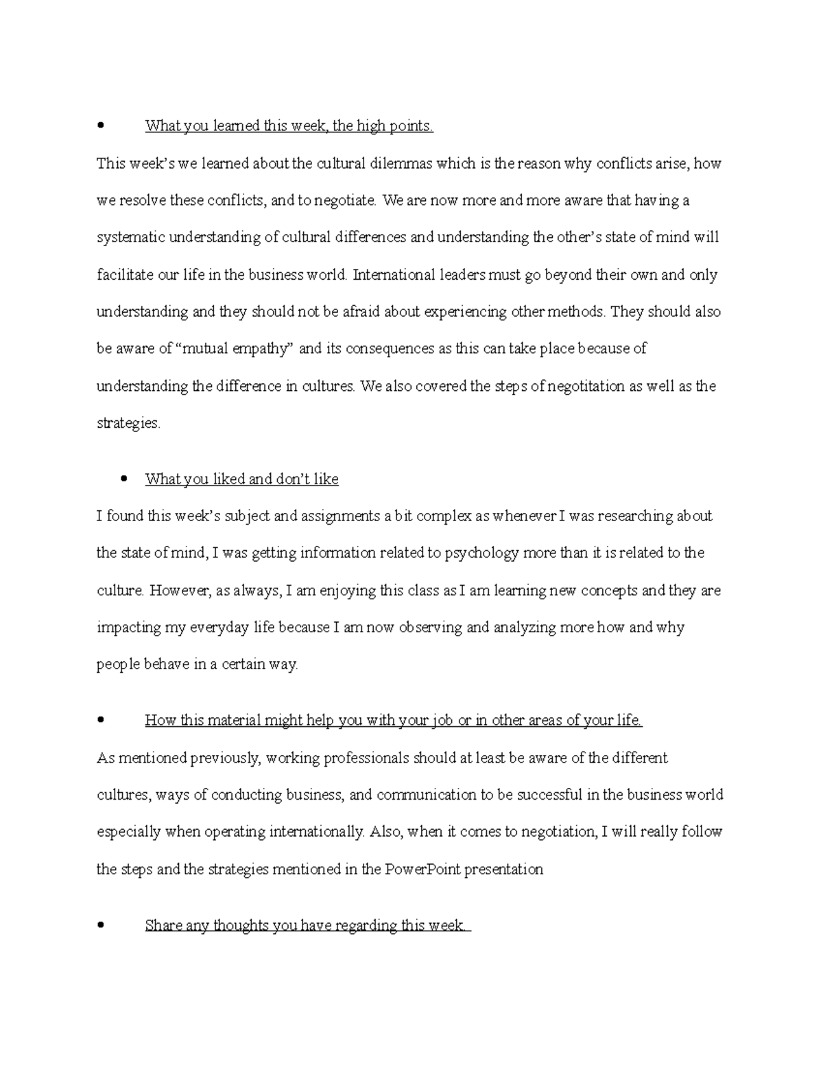 Module 6 Reflection Summary Journal - What you learned this week, the ...