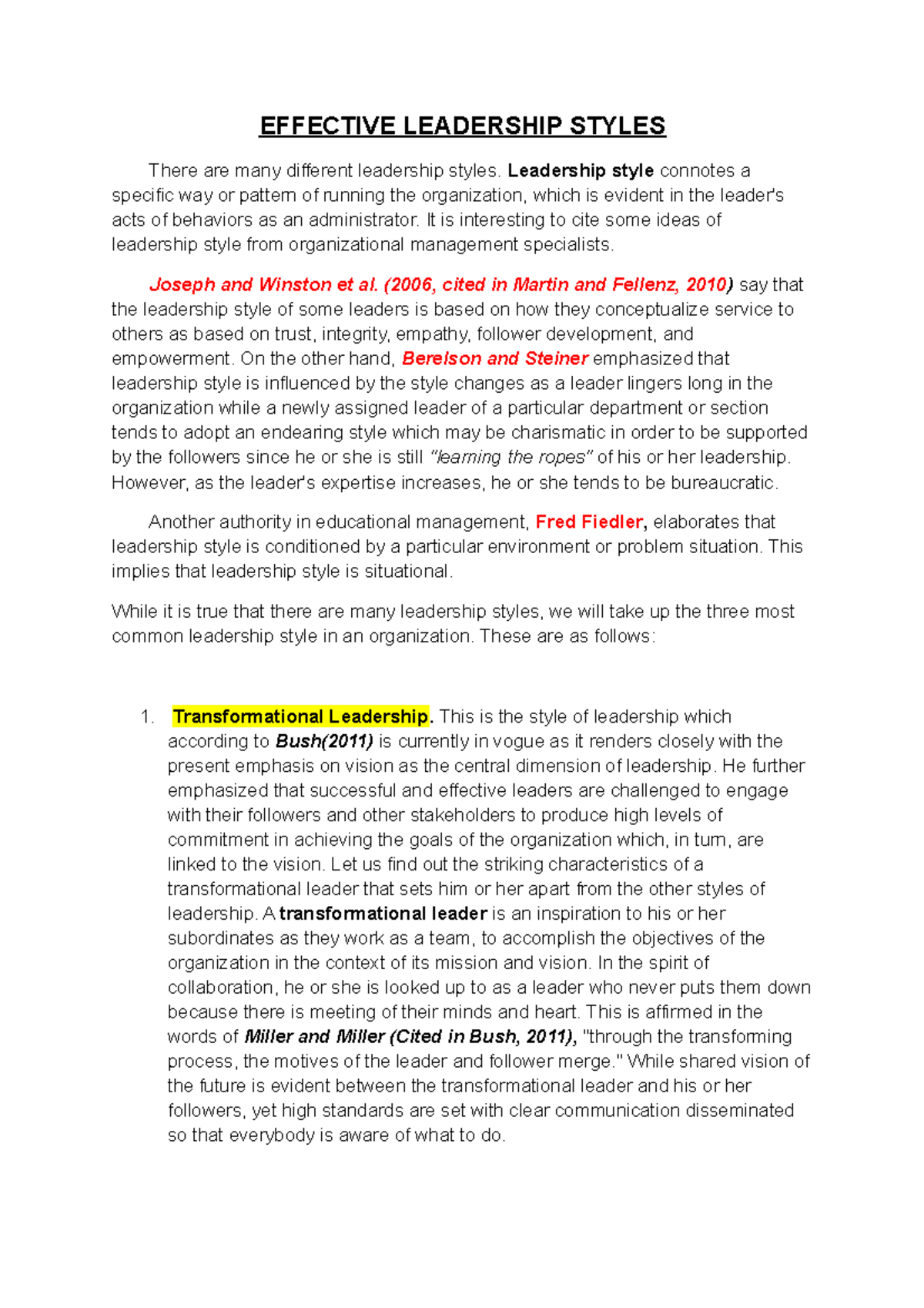 Effective-Leadership-Styles - EFFECTIVE LEADERSHIP STYLES There are ...