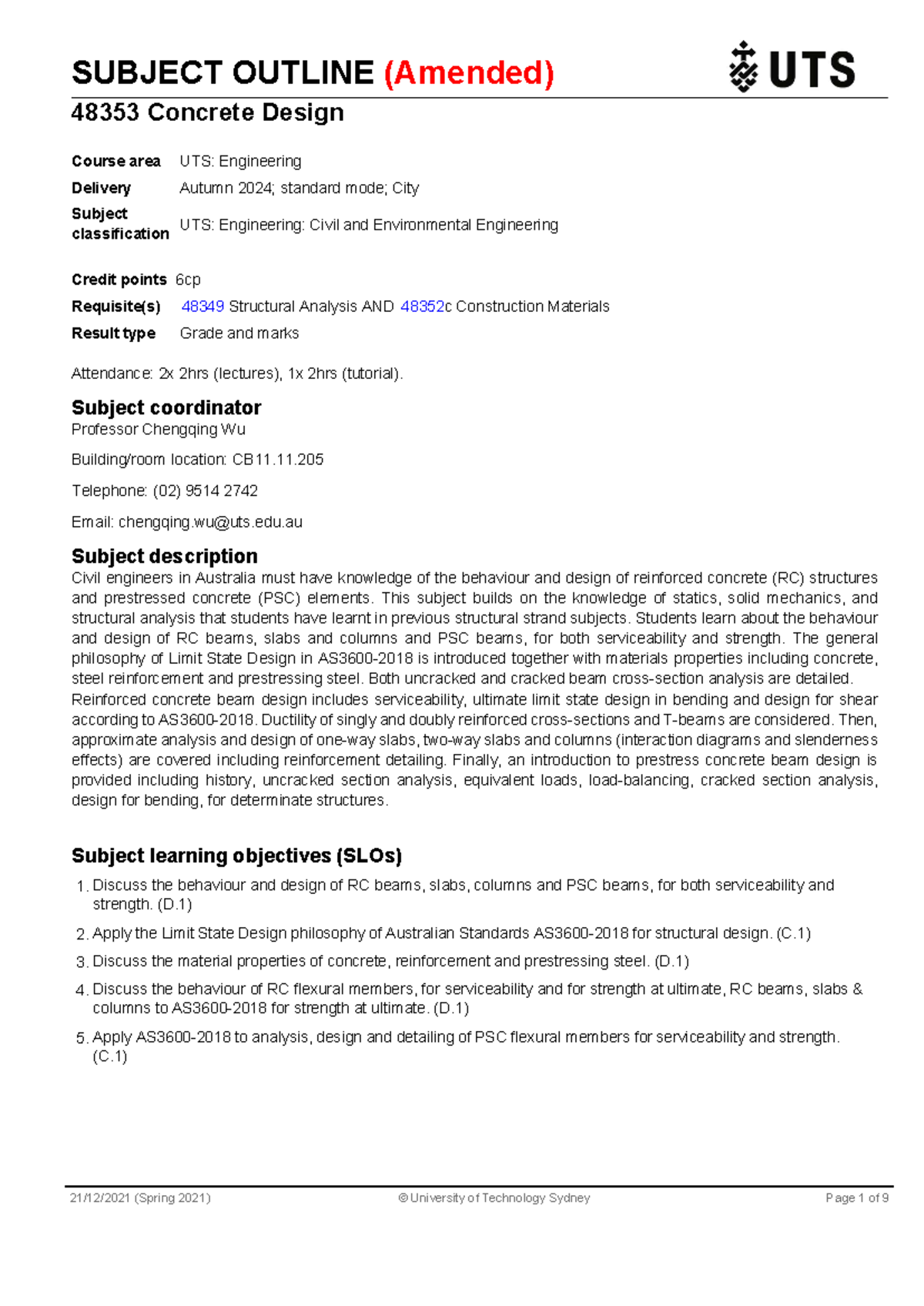 48353-Subject Outline-Autumn 2024-Amended - 48353 Concrete Design ...