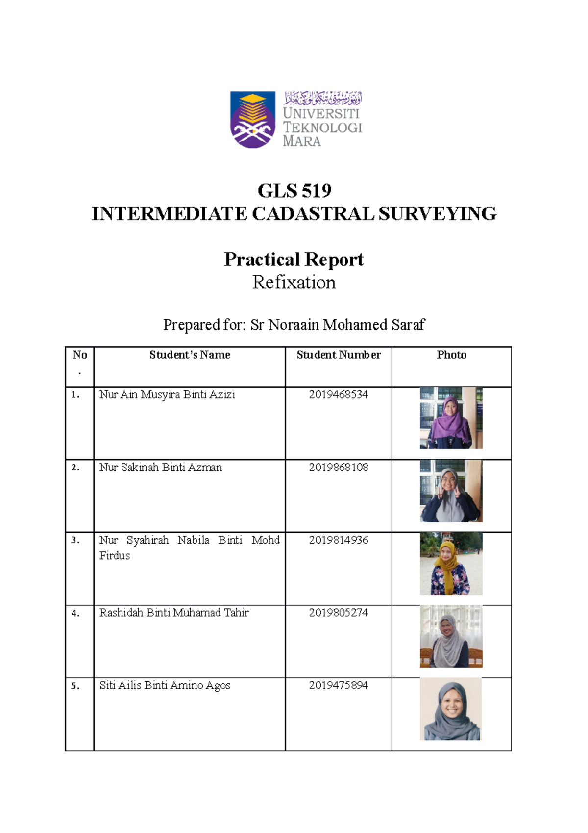 Full Practical Report - Refixation - GLS 519 INTERMEDIATE CADASTRAL ...