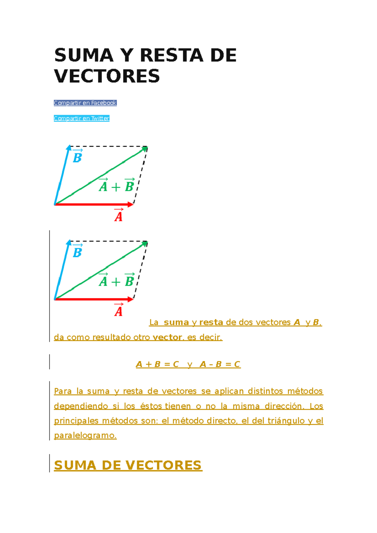UMA Y Resta DE Vectores - SUMA Y RESTA DE VECTORES Compartir en ...