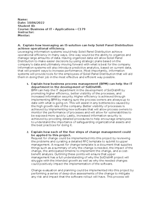 C179 Task 1 - Grade: Pass - Catherine Henderson Business of IT ...