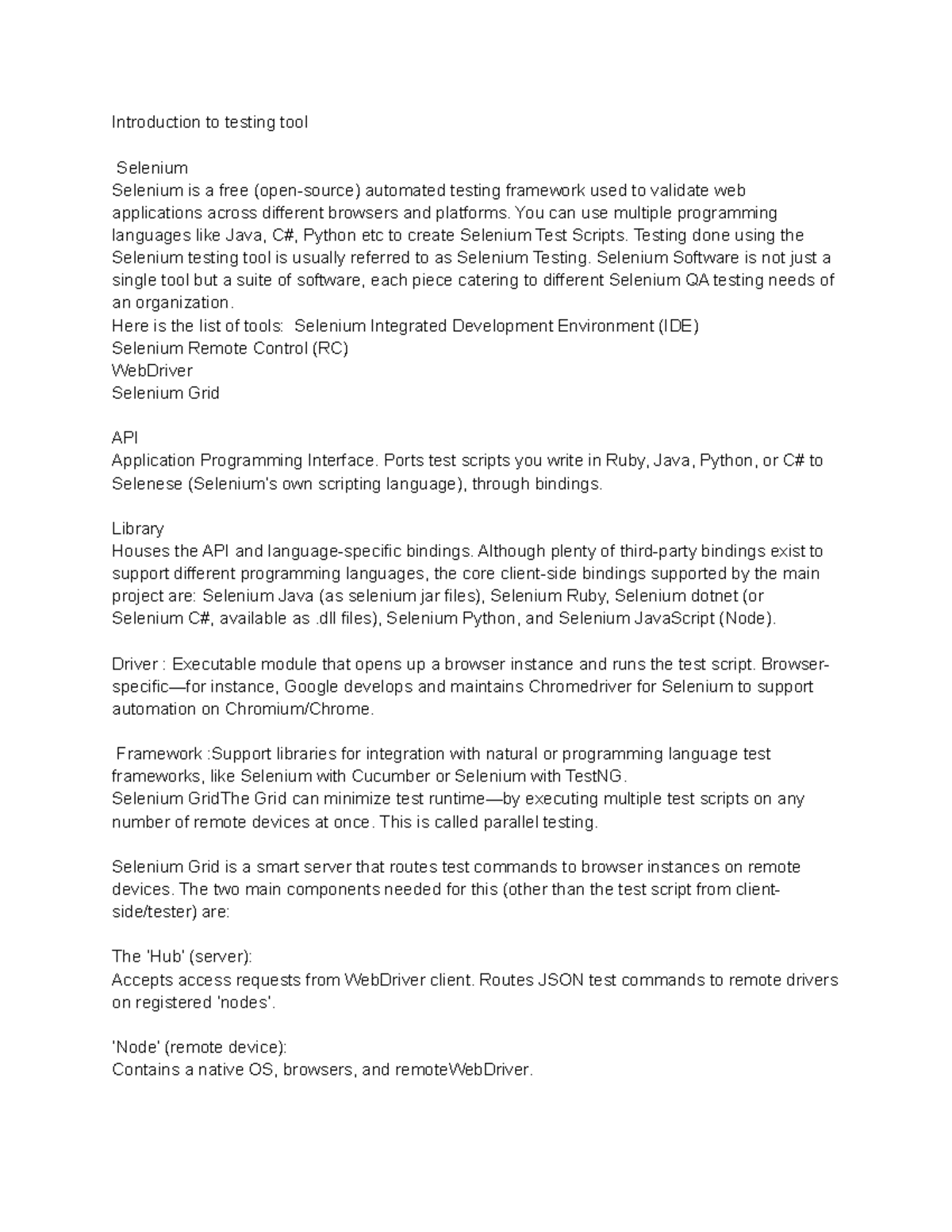 Untitled document - Selenium Projects - Introduction to testing tool ...