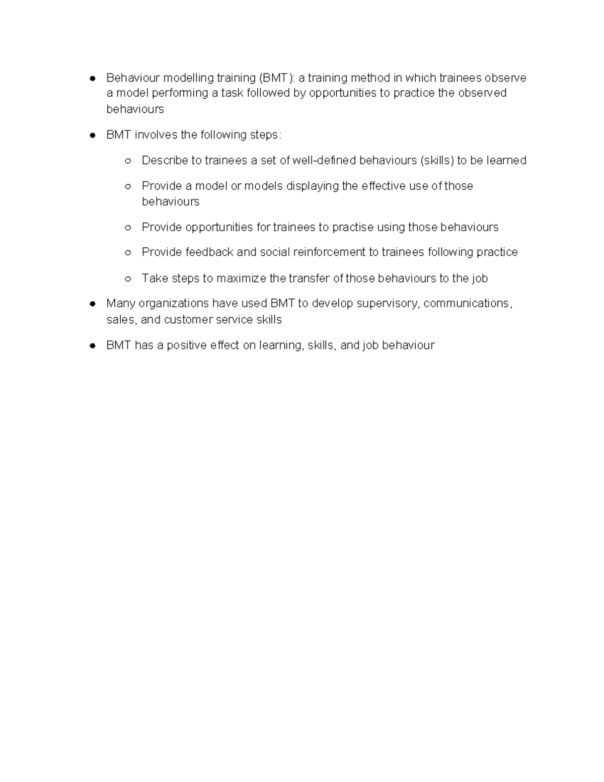 BU288 textbook notes-9 - Behaviour modelling training (BMT): a training ...