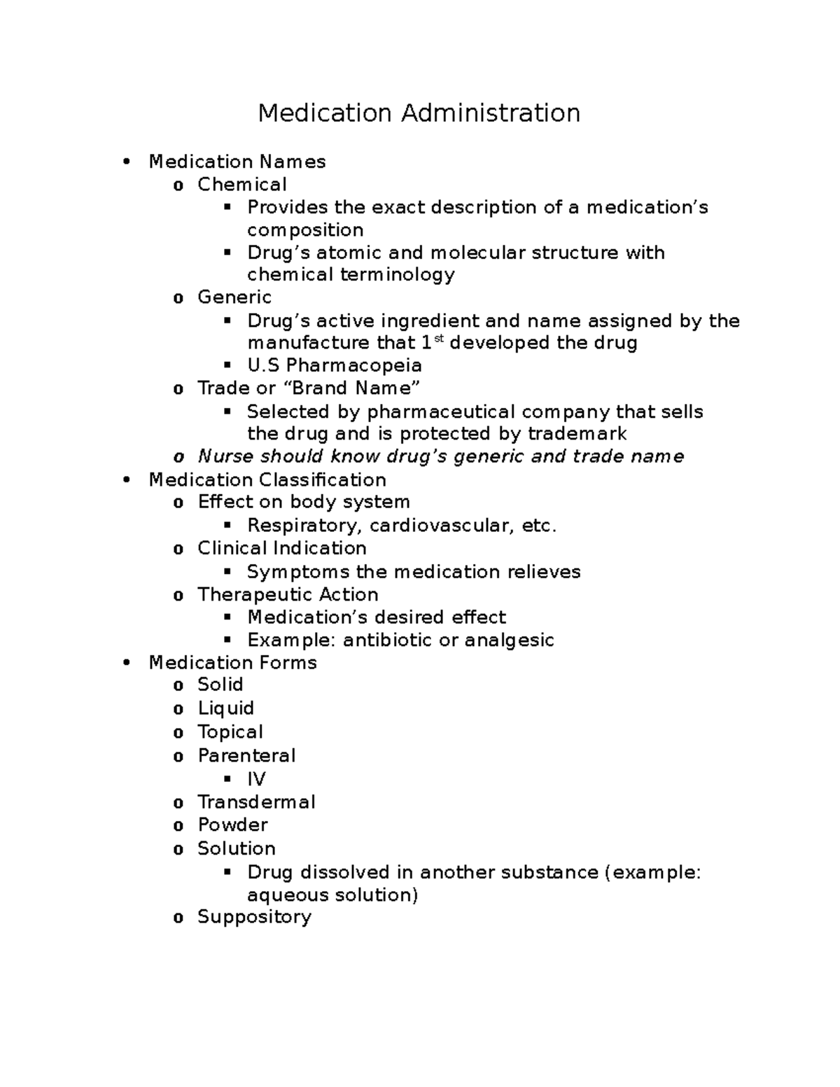 Medication Administration Notes - Medication Administration Medication ...