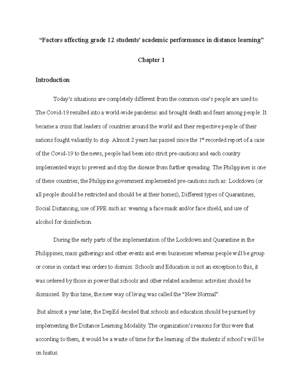 Inquiries, Investigations and Immersion. Example chapter 1 - DHVSU ...