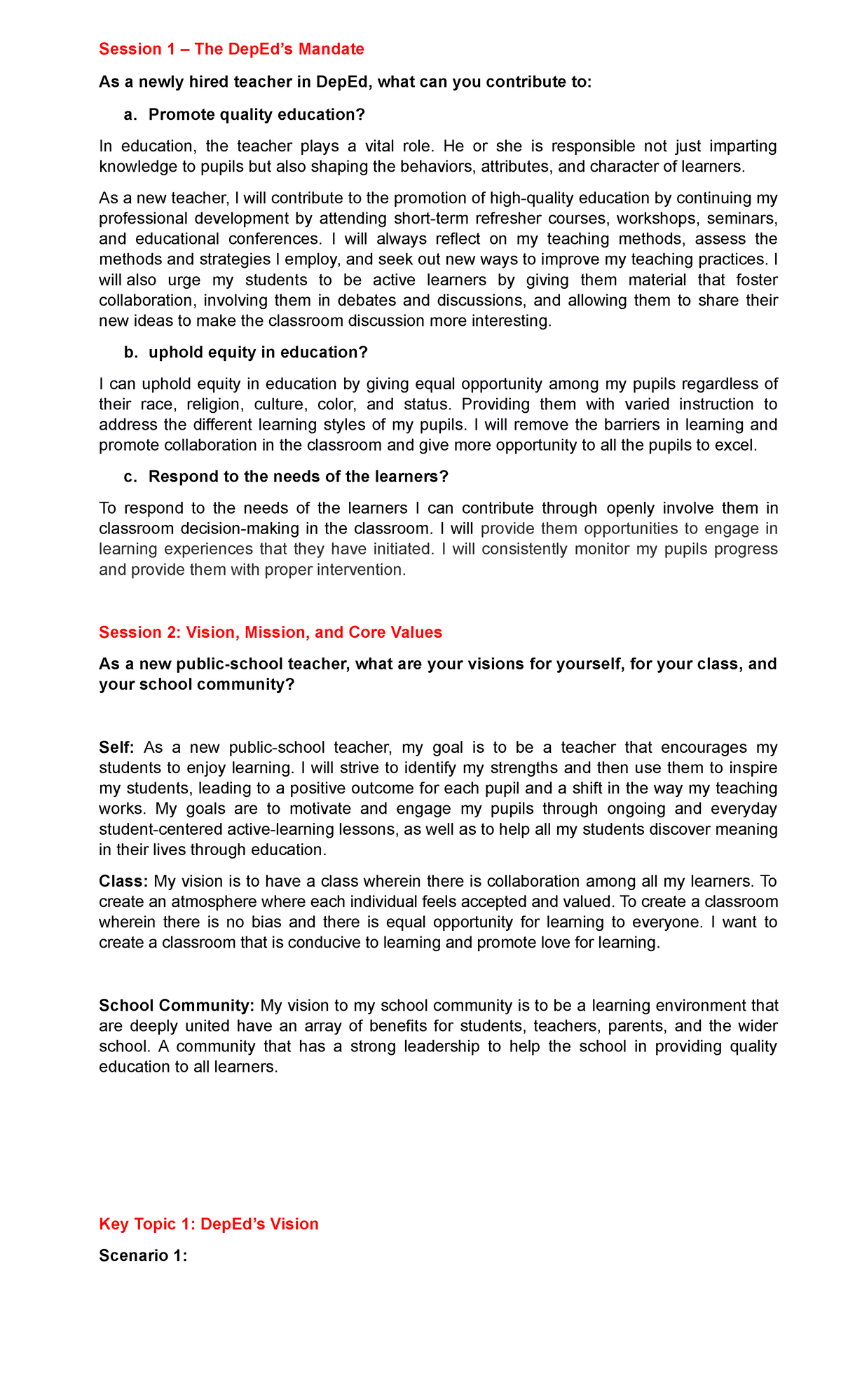 TIP Course 1 Answerkey - tip 11 - Session 1 – The DepEd’s Mandate As a ...