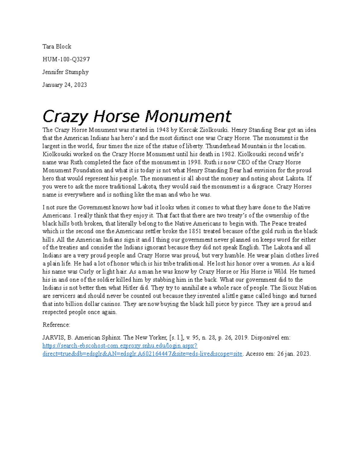 Crazy horse - Culture works - Tara Block HUM-100-Q Jennifer Stumphy ...