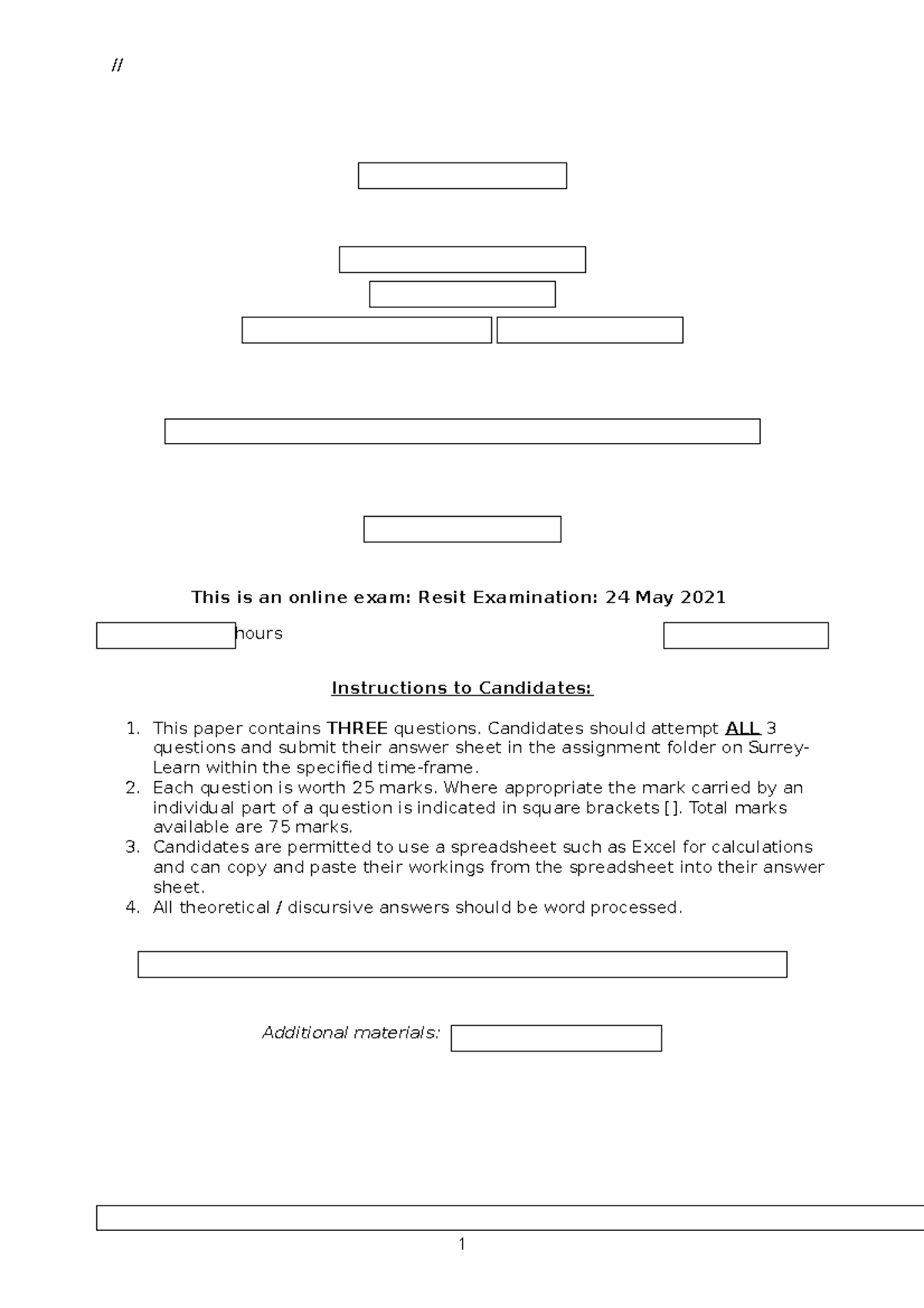 MAN3086 Resit Exam Summer 2021 - This is an online exam: Resit Examination: 24 May 2021 2 hours ...