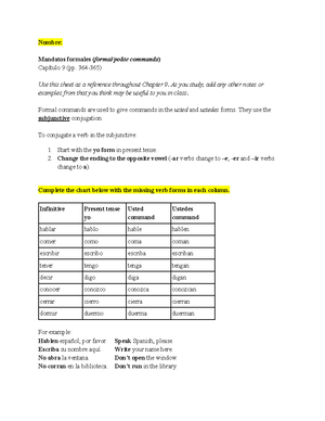 Mandatos informales (informal commands) - Nombre: Mandatos informales ...