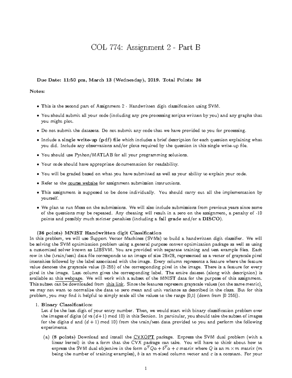 Problem statement 2 - Assignment shared by professor - COL 774: Assignment 2 - Part B Due Date ...