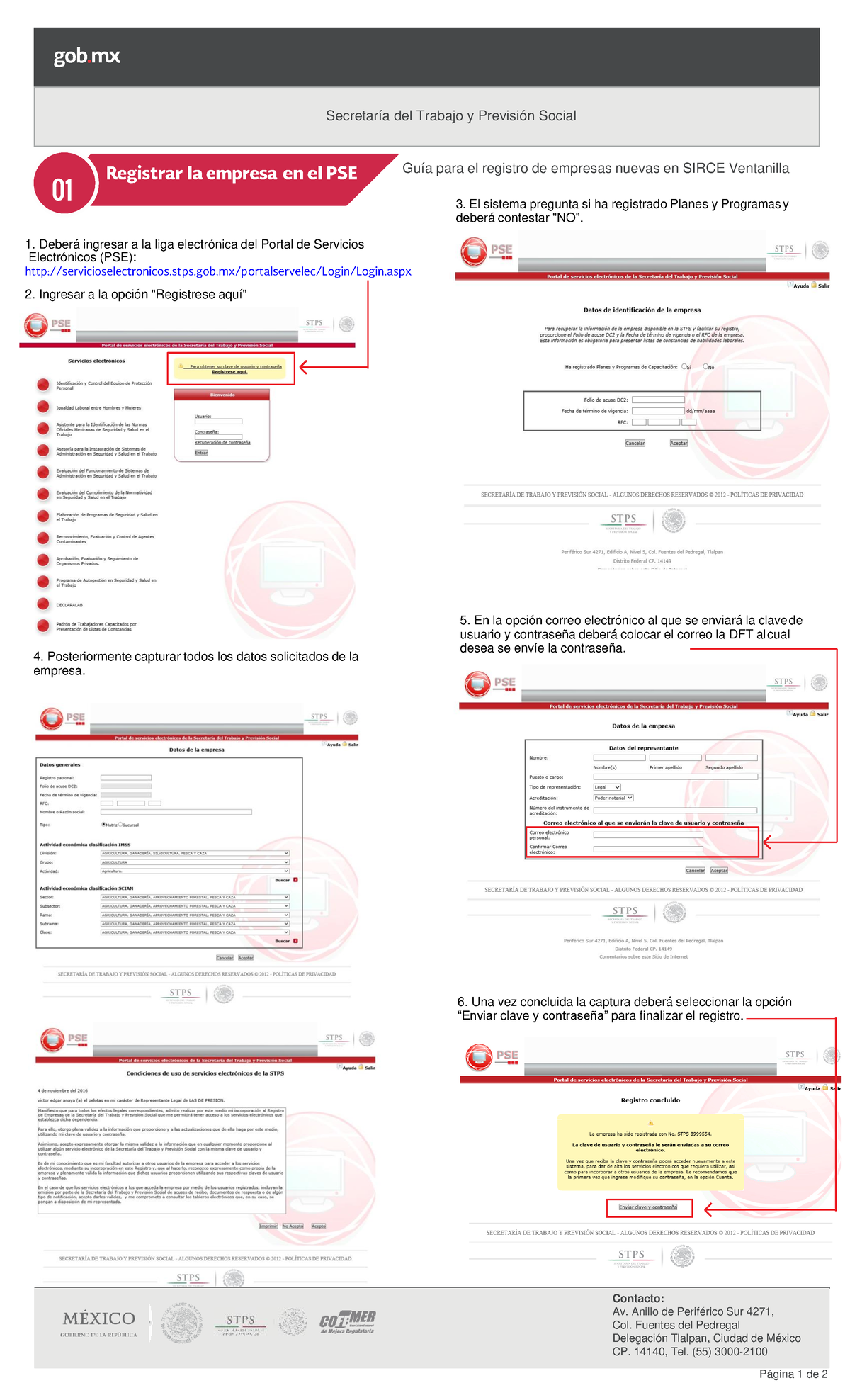 M3-ARH-01 Sirce-PSE Guia registro - Secretaría del Trabajo y Previsión Social Contacto: Av ...