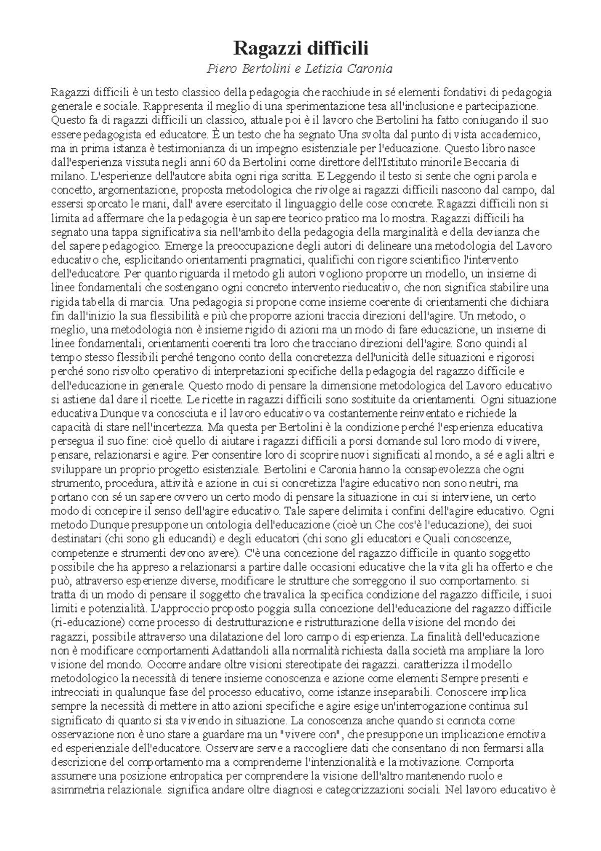 Ragazzi Difficili - Riassunto completo libro - Ragazzi difficili Piero ...