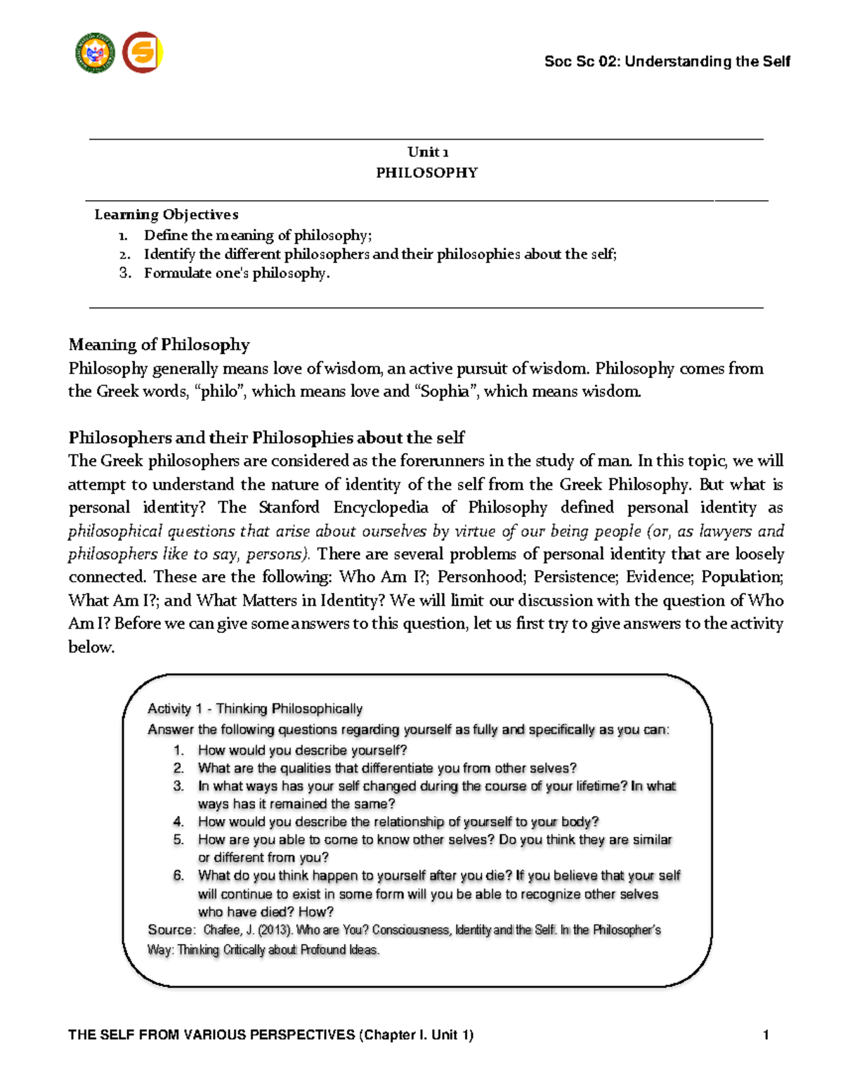 01.01.01 Philosophical Perspectives - **Unit 1 PHILOSOPHY - Studocu