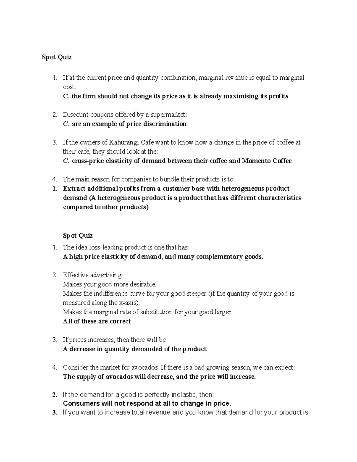 ECONS101-23A Daily MCQ - Spot Quiz If at the current price and quantity ...