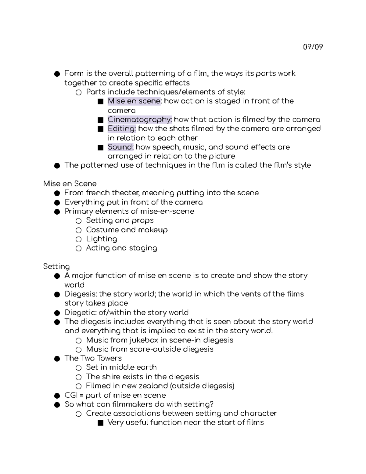 Week Two - 09/ Form is the overall patterning of a film, the ways its ...